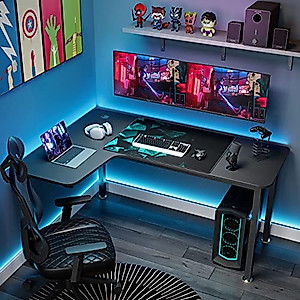 It's_Organized L Shaped Computer Desk, 60 Inch Corner Gaming Desk, Study Writing Desk, Modern Gaming Table Workstation with Large Mouse Pad, Sturdy Metal Frame, Easy to Assemble, Left Side Black