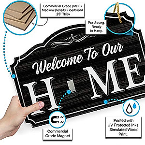 Bigtime Signs Welcome to Our Home White Wood Grain Print Wall & Front Door Decor - Welcome Sign for Front Door with Interchangeable Home Sign Magnets Halloween, Easter, Fall, Christmas, Valentines
