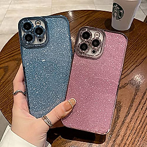 Fycyko Compatible with iPhone 13 Mini Case Glitter Luxury Cute Clear Flexible Plating Cover Camera Protection Shockproof Phone Case for Women Girl Men Design for iPhone 13 Mini Cover 5.4'' Blue…
