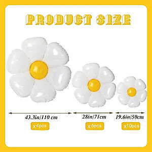 stshell 20 Pcs Daisy Balloons, 3 Sizes White Daisy Flower Aluminum Foil Balloons for Birthday, Wedding, Baby Shower, Daisy Theme Party Decorations