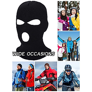 WILLBOND 2 Pieces Knitted Full Face Cover 3 Hole Mask Winter Balaclava Face cover, One Size(Black, Medium)