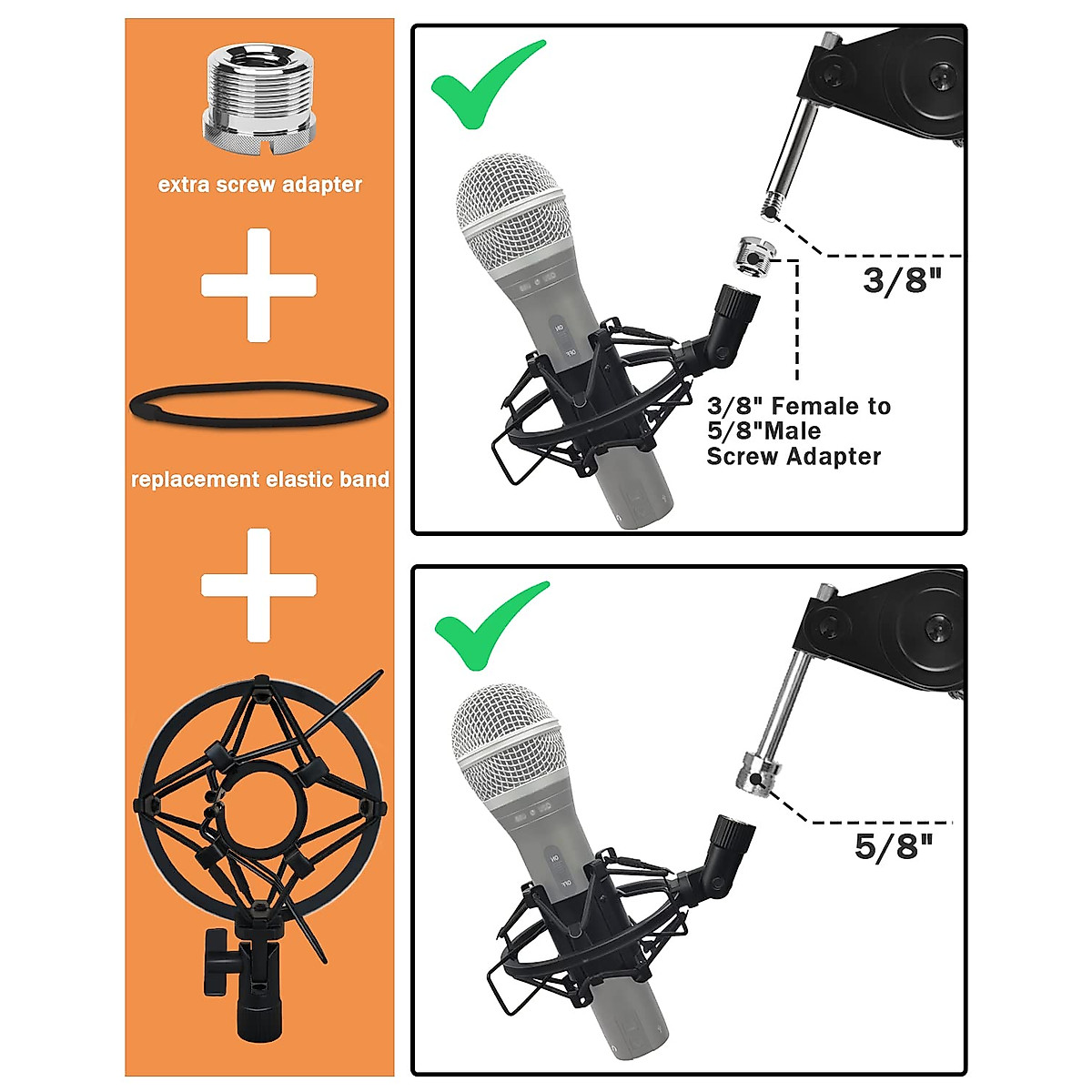 Microphone Shock Mount Mic Holder For Samson Q2U Shure SM58 ATR2100-USB Behringer Xm8500, Mic Clip Holder Mount for Diameter 28mm-32mm Dynamic Microphone Like AT2005-USB Shure PGA48 PGA58, Boseen