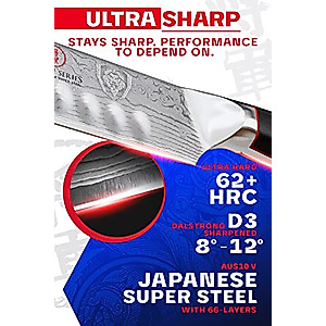 Dalstrong Shogun Elite Series Damascus Japanese AUS-10V Super Steel Granton Edge Slicing & Carving Kitchen Knife, 12 Inches, Sheath Included