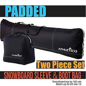 Athletico Padded Two-Piece Snowboard and Boot Bag Combo | Store & Transport Snowboard Up to 165 CM and Boots Up To Size 13 | Includes 1 Padded Snowboard Bag & 1 Padded Boot Bag (Black)