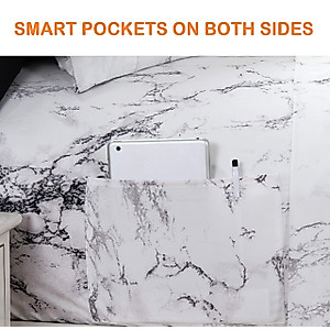 Elegant Comfort Luxury Soft Bed Sheets Marble Pattern - 1500 Premium Hotel Quality Microfiber Softness Wrinkle and Fade Resistant (6-Piece) Bedding Set, Full, White