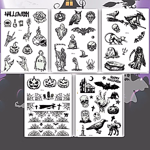 Ooopsiun Luminous Halloween Temporary Tattoos for Kids - 80 Black Styles Glow in The Dark Halloween Tattoos Party Favors Decorations for Boys Gilrs
