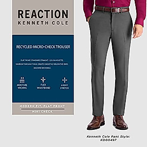 Kenneth Cole REACTION mens Techni-cole Mini Check Modern Fit Flat Front Dress Pants, Blue, 36W x 32L US