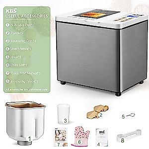 KBS 19-in-1 Compact Bread Machine with Dual-Heaters, 1.5LB Stainless Steel Auto Bread Maker with 2 Loaf sizes & 3 Crust Colors, Nonstick Pan, 15H Delay Timer & Keep Warm Set, Oven Mitt and Recipes