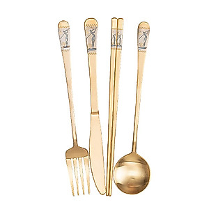 ROAEXPO Oseobang Class 4Kinds 1Person Stainless 24k Gold plating Steel Flatware Set Home Kitchen Utensils Set Dishwasher Safe Made in Korea Cutlery (8.Golf)