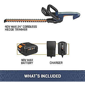 BLUE RIDGE BR8260U Cordless Hedge Trimmer, with Battery and Charger,40V 2.0Ah 24 Inch Blade Length, 3/4-Inch Cutting Thickness, Dual Action Laser Blade