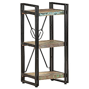 vidaXL 3-Tier Bookcase Book Cabinet Bookshelf Stand Shelf Storage Rack Home Organizer Side Cabinet Living Room Office 15.7" Solid Reclaimed Wood