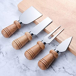 Bekith 8 Pieces Set Travel Cheese Knives with Wood Handle, Stainless Steel Cheese Slicer Cheese Cutter, 2 Cheese Knife, 2 Cheese Shaver, 2 Cheese Fork and 2 Cheese Spreader