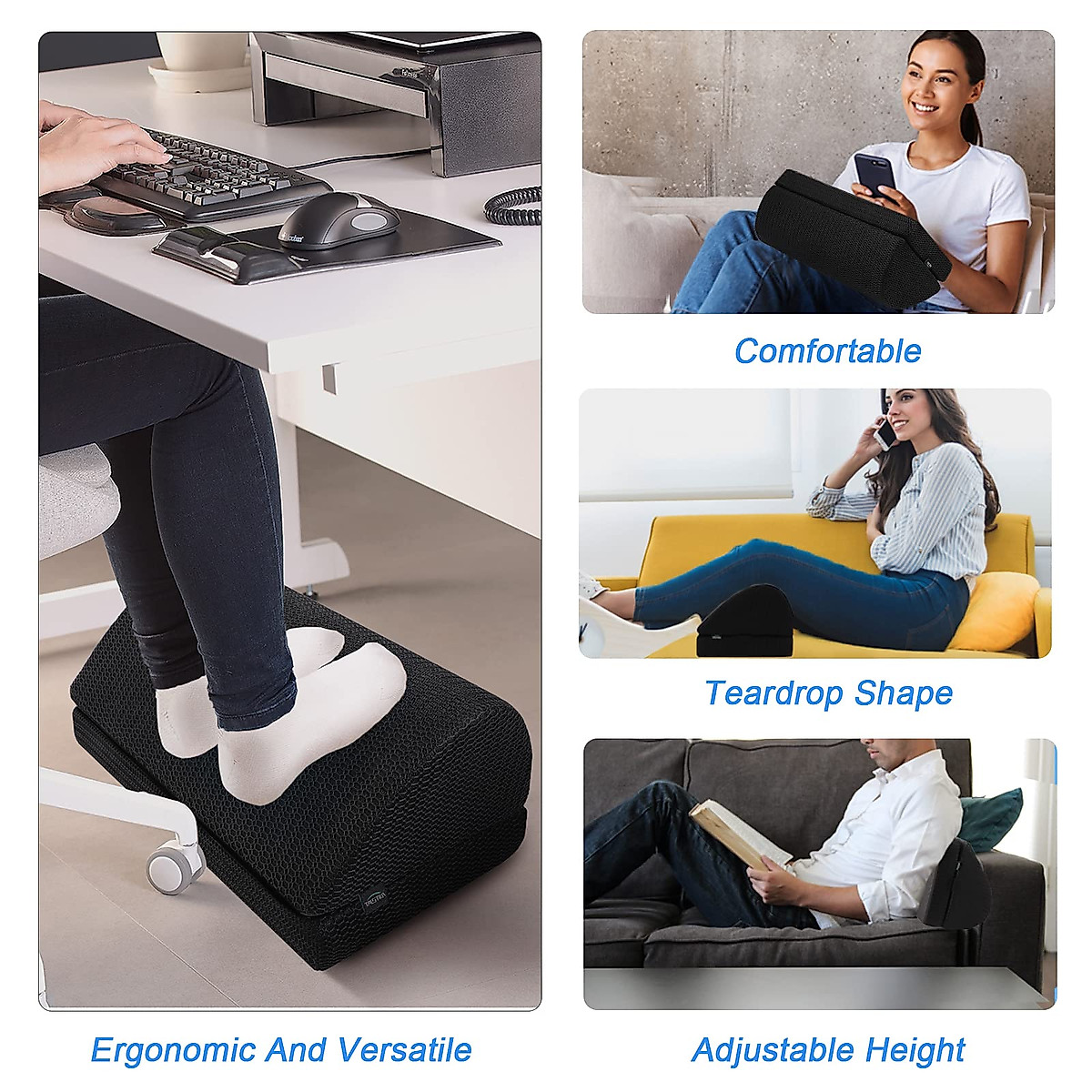 TALSTILA Foot Rest for Under Desk at Work, Office Desk Accessories - Foot Stool, Ergonomic Adjustable Memory Foam Footrest, Under Desk Footrest, for Office Desk & Office Chair - Back & Leg Pain Relief