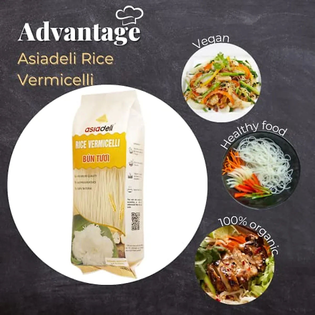 Asiadeli Rice Vermicelli, Premium Rice Noodles, Vietnamese Bun Tuoi for Asian Food - 10.5 oz. (Pack of 3 Bags)