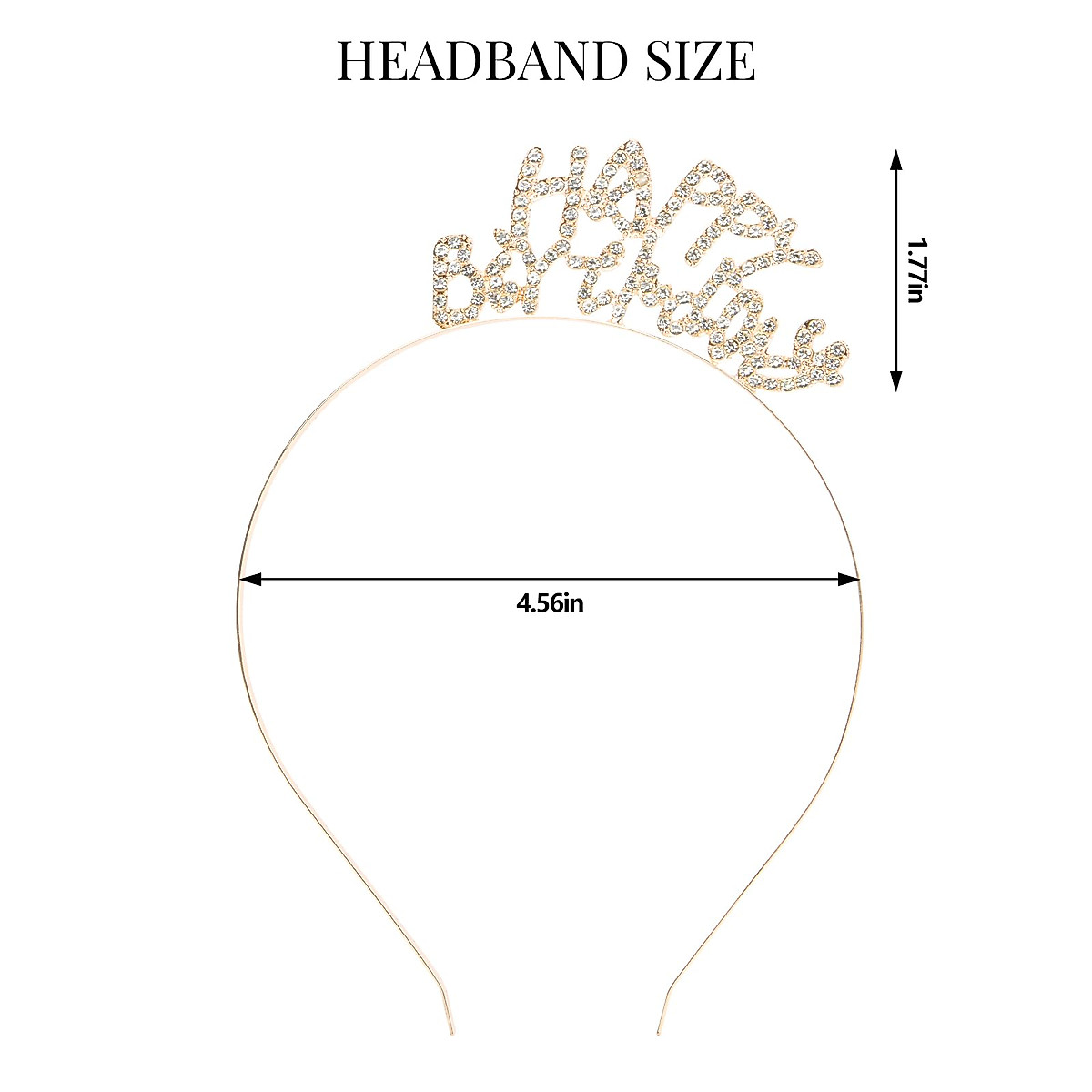 Ondder Gold Happy Birthday Headband for Women & Girls - Shiny Rhinestone Tiara for Birthday Parties