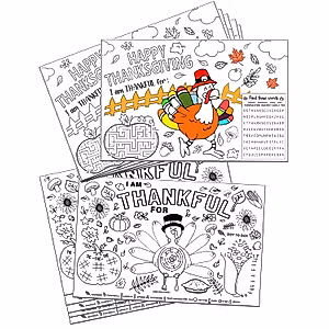 Thanksgiving Place Colouring Mats for Kids 12 Sheet Disposable Turkey Paper Place Mat 11”x 17” Fall Thanksgiving Table Mat for Children Birthday Party