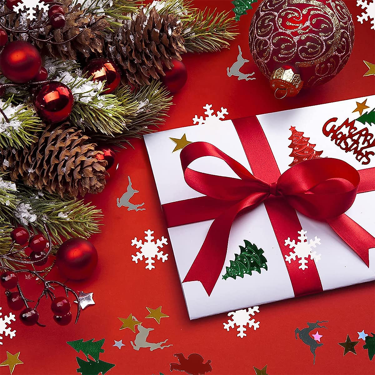 Christmas Confetti 3.5 OZ Christmas Table Glitter Confetti Mix Foil Snowflake,Pentagram,Santa Claus,Pine, Merry Christmas Alphabet,Elk,Christmas Tree Confetti for Christmas Party Decoration