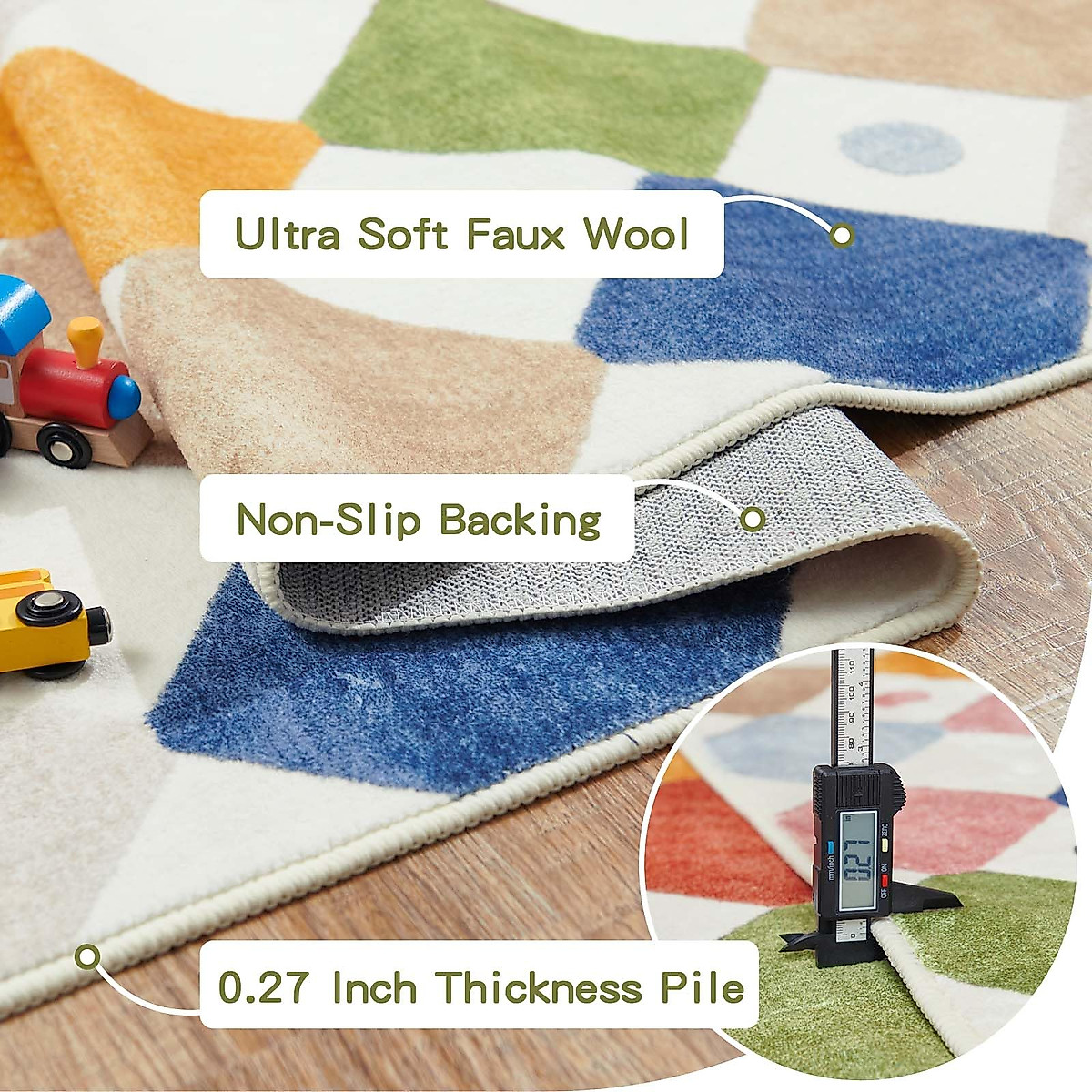 jinchan Area Rug 5x7 Kids Rug Washable Rug Colorful Trellis Indoor Floor Cover Non Slip Modern Rug Living Room Diamond Carpet Soft Rug for Nursery Room Bedroom Dining Room Kitchen Circus on Cream