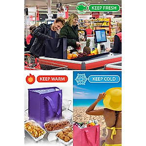 Gift Expressions Insulated Reusable Grocery Food Bag w/Bottom board, Large,Zippered Top, Recycled Materal … (6CT, Grey)