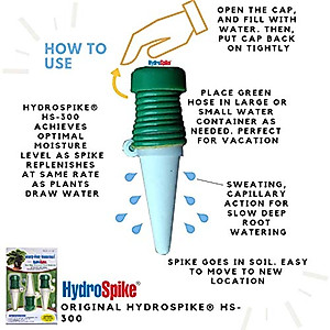 HydroSpike HS-300 (3-Pack) Worry-Free Automatic Plant Watering Devices Kit. Self Auto Waterer Spikes, Bulbs, Stakes Irrigation System for Indoor House Plants, Vacation. No Glass Globe Bottle, Jug, Can