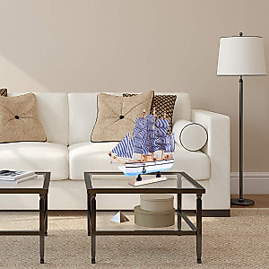 VOSAREA Wood Sailboat Model Blue Ship Figurine 3D Assembling Building Table Ornaments for Home Office Shelf Nautical Decoration Christmas Favors