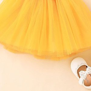 Onththr Toddler Baby Girls Tutu Dress Ruffle Sleeveless Splicing Floral Princess Dresses Summer Clothes Outfits (2T, Yellow)