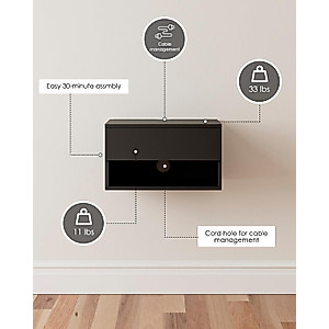 Aienvey Floating Nightstand, Small Modern Floating Nightstand with Drawer, Floating Shelves for Bedroom, Bathroom, Black