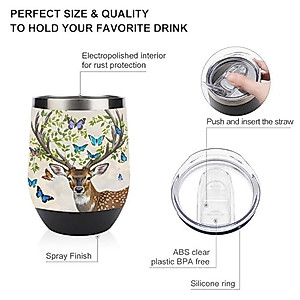 OPTKSNCU 304 Stainless Steel Insulated Cup with Lid, Antlered Butterfly Print Durable, And Easy to Clean – Ideal for Home, Office, And Gift Giving