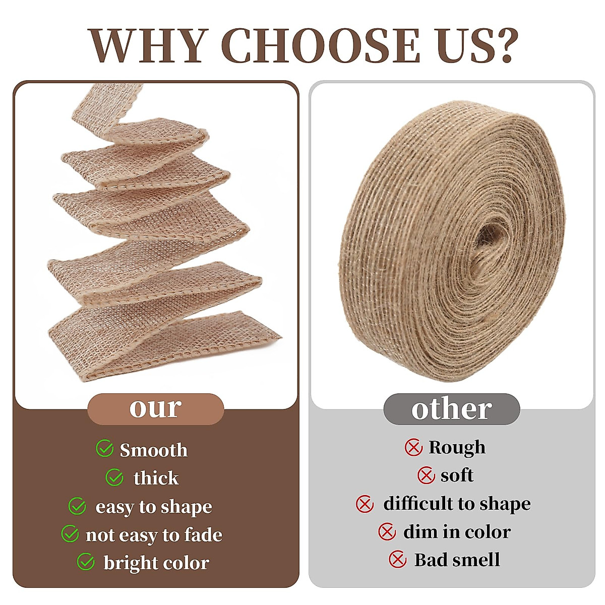 Phinus Burlap Wired Edge Ribbon (Brown), Burlap Ribbon, 1.5inx16.5 Yard Burlap Wired Ribbon for Big Bow, Wreath, Tree, Weddings, Parties, Outdoor Decoration, Thanksgiving, Christmas