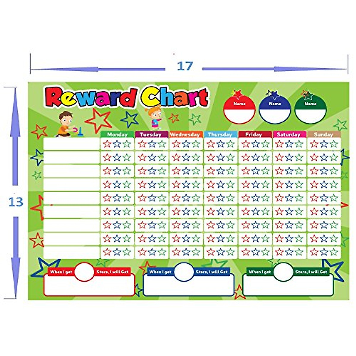 Magnetic Behavior/Star/Reward Chore Chart, One or Multiple Kids, Toddlers, Teens 17" x 13", Premium Dry Erase Surface, Flexible Chart with Full Magnet Backing for Fridge, Teaches Responsibility!