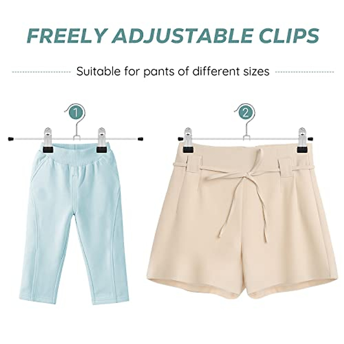 IEOKE Pant Hangers, 20 Pack Skirt Hangers with Clips Metal Trouser Clip Hangers for Heavy Duty Ultra Thin Space Saving