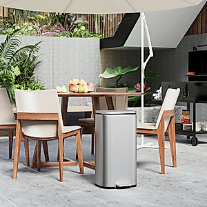 finetones Trash Can, Stainless Steel Garbage Can with Silent Lid, Durable Pedal & Inner Bucket, Pedal Garbage Bin for Kitchen Inside Outside (30L, Silver)