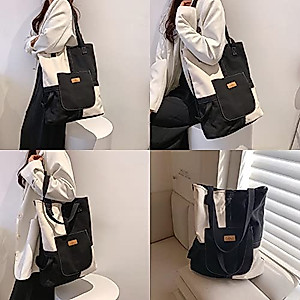 Canvas Tote Bag for Women Large Size Shoulder Handbags with Inner zipper Pockets Multicolor Casual(Black)