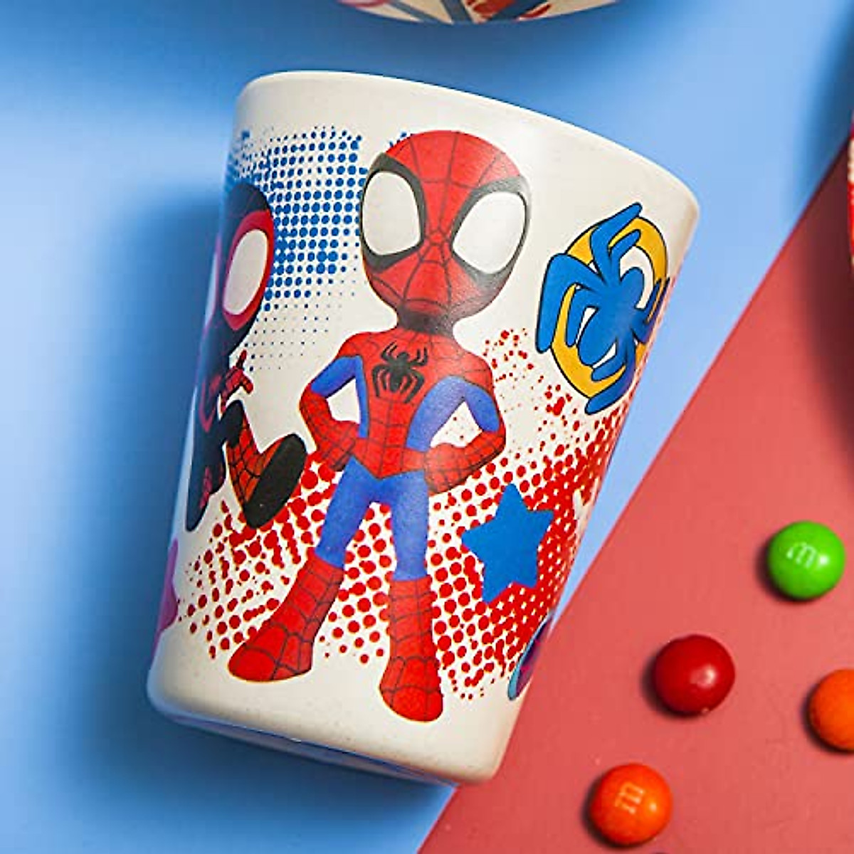 Zak Designs Marvel Spider-Man Dinnerware Set for Kids Includes 8" Plate, 6" Bowl, and 10oz Tumbler, Durable and Sustainable Melamine Bamboo Material (3-Piece Set, Spidey and His Amazing Friends)