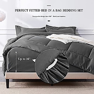 Newspin Full Bed in a Bag - 7 Pieces Dark Grey Comforter Set, Lightweight All Season Ultra Soft Bedding Comforter Set with Comforter, Flat Sheet, Fitted Sheet, Pillowcases & Shams