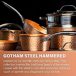 Gotham Steel Premium Hammered Cookware – 5 Piece Ceramic Cookware, Pots and Pan Set with Triple Coated Nonstick Copper Surface & Aluminum Composition for Even Heating, Oven, Stovetop & Dishwasher Safe