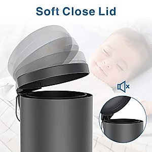 H+lux Small Trash Can with Lid, Round Garbage Can with Foot Pedal, Removable Inner Wastebasket, Anti-Fingerprint Matt Finish, 0.8Gal/3L, Grey