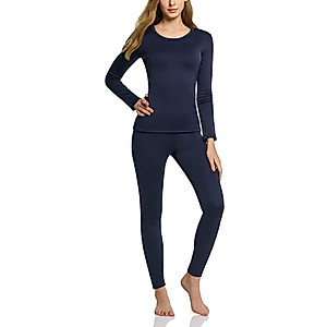TSLA Women's Thermal Underwear Set, Soft Fleece Lined Long Johns, Winter Warm Base Layer Top & Bottom, Heavyweight Dark Navy, Medium
