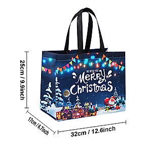 16PCS Christmas Gift Bags,Reusable Gift Bags with Handles, Fabric Christmas Tote Bags, Multifunctional Christmas Bags for Gifts Wrapping Shopping, Xmas Party Supplies Decorations, 12.6”×9.9”×6.7"