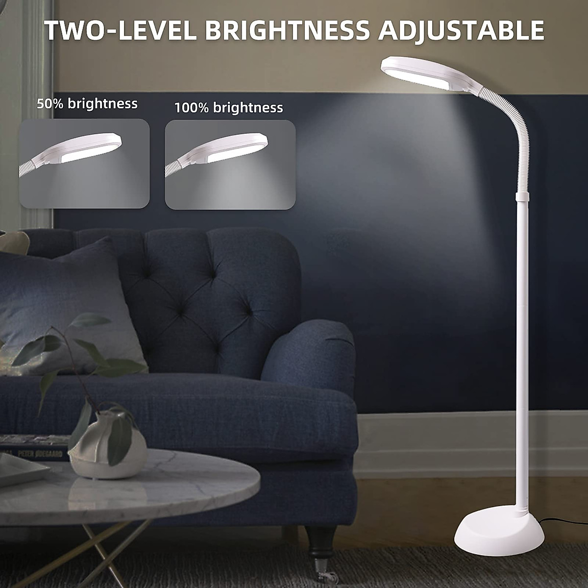 UMPOOL Bright LED Floor Lamp with HI-Off-Low Switch 2-Level Brightness 12W 63 Inches Tall for Living Room & Bedroom Reading, Repair, Crafts, Sewing etc. (White)