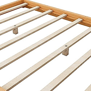 Merax Modern Queen Size Wood Canopy Bed Floor Platform Bed Frame/No Box Spring Needed/Easy Assembly, Nutural