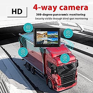 Hikity 7 inch Vehicle Backup Camera Monitor only, Quad Split HD LCD Display Screen, Car Monitor for SUV Van RV Truck, V1/V2/V3/V4 Video Input, 9V/36V + Headrest Mounting Bracket & Dash Stand