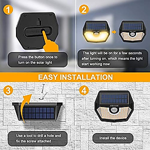 MEIKEE Solar Lights Outdoor Motion Sensor, 150 LEDs 2700K Warm White Solar Motion Light Outdoor 270° Wide Angle, IP65 Waterproof Solar Security Lights for Garden Patio Yard Deck Garage Fence -4 Pack