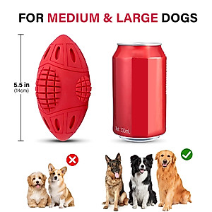 PrimePets Dog Toys for Aggressive Chewers, Tough Rubber Chew Toy for Large Medium Dogs, Red, Squeaky Dog Football for Interactive Fetching, Teeth Cleaning