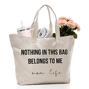 ELEGANTPARK Baby Shower Gifts for New Mom Life Tote Bag Mothers Day Christmas Birthday Gifts for Mom to be Gift Canvas Mom Tote Bag with Zipper and Pocket Shoulder Bag Cotton Ivory