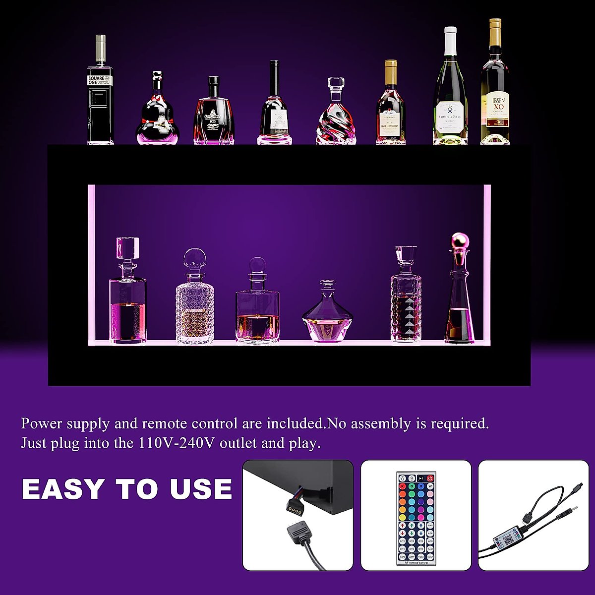 Oarlike Wall-Mounted LED Liquor Bottle Display Shelf 48 in Floating/Countertop Lighted Bar Shelf with APP Remote Controller for Home Commercial Bar Acrylic Display Stand