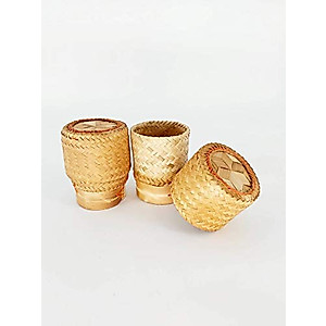 2 Sets of Mini Basket Size 8x8x11 cm. Handwoven Handmade Sticky Rice Serving Basket from Natural Bamboo