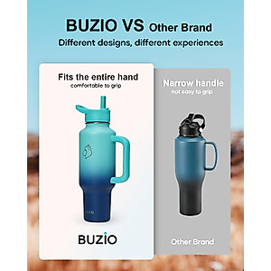 BUZIO 40 oz Tumbler with Handle and Straw, Stainless Steel Insulated Water Bottle Fits in Cup Holder with Straw & Spout Lid, Leak-Proof BPA-Free Travel Mug Keep Cold 48hrs &Hot 24hrs, Caribbean Blue