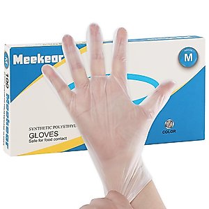 Meekear Food Prep Disposable Gloves, TPE Clear Latex-Free Food Safe Cleaning Gloves, BPA Free, Powder Free, Oil Tight (100, Medium)
