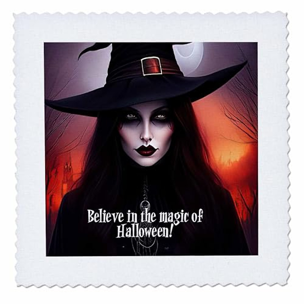 3dRose Cool Witch Lady. Believe in The Magic of Halloween Greeting... - Quilt Squares (qs-378878-9)